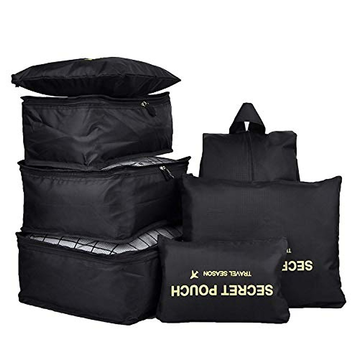 7 Set Packing Cubes for Travel, Luggage Organizers with Shoe Bag, Compression Pouches Clothes Suitcase Lightweight Storage Bag