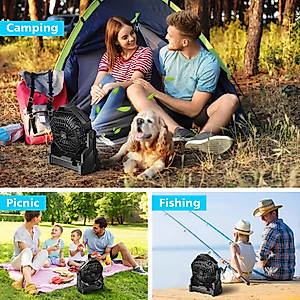 Camping Fan, Portable Camping Fan Rechargeable, Battery Powered Fan Work as Power Bank, Small Ceiling Fan with Lights & 270° Auto Rotation, USB Desk Fan for Camping Outdoor Travel RV Fishing