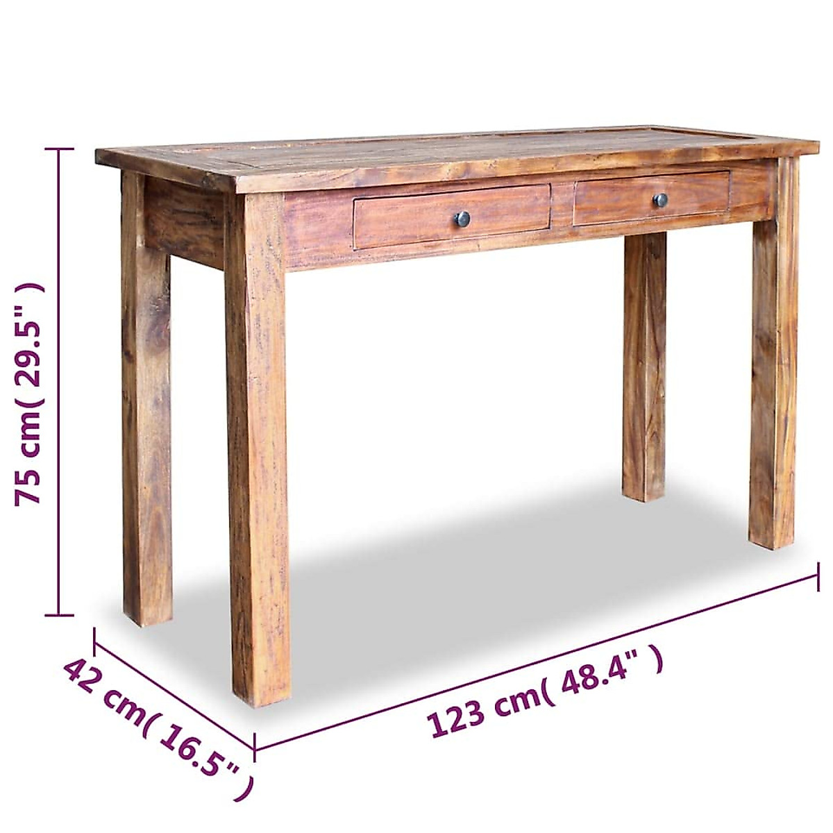 CUSON Console Table Vintage | Rustic Sofa Table with 2 Drawers | Wooden Retro Entryway Table for Hallway, Entryway, Living Room | Brown Solid Reclaimed Wood 48.4" x 16.5" x 29.5"