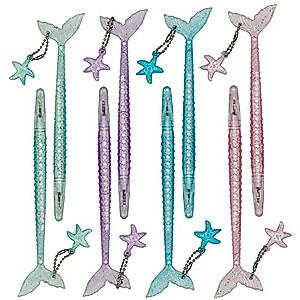 Maydahui 12PCS Cute Mermaid Shape Rollerball Pen Fish Pens Creative Crystal Flash Powder Starfish Pendant Signature Pen Black Gel Ink Design for Girls Women Student Valentine's Day