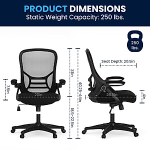 Flash Furniture High Back Black Mesh Ergonomic Swivel Office Chair with Black Frame and Flip-up Arms