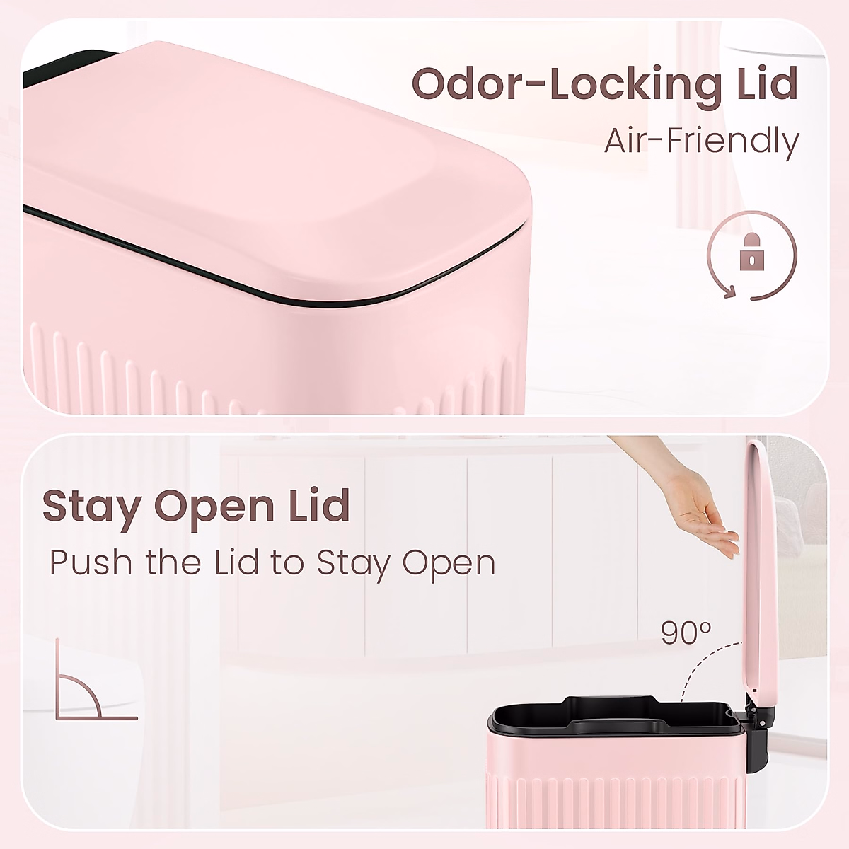 Cesun Small Pink Trash Can for Bathroom, 1.6 Gallon Stainless Steel Garbage Can with Lid, Step Pedal, Cute Wastebasket for Bathroom, Office, Bedroom, RV, Pink