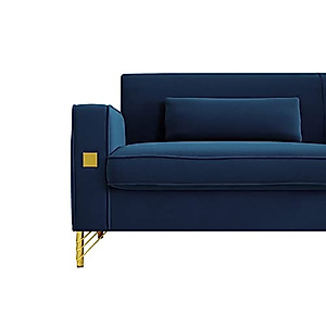 Velvet Sofa Couch Mid Century Modern Upholstered 3-Seater Loveseat with 2 Pillows and Armrest for Living Room, Apartment and Small Space, Retro Blue