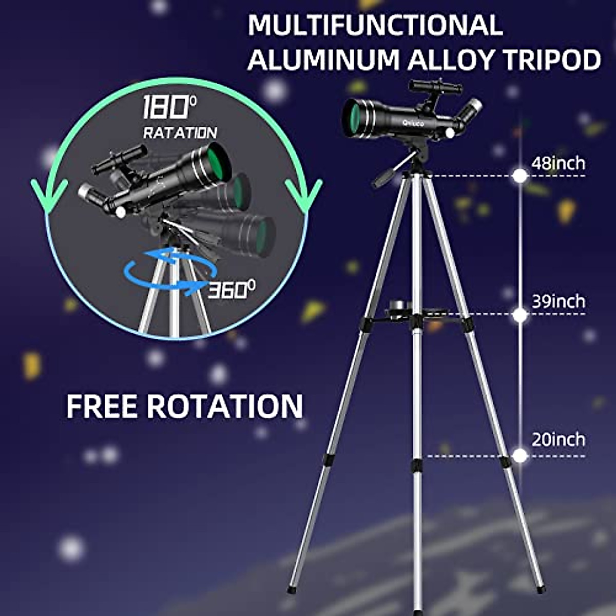 Telescope 70mm Aperture 400mm - for Adults & Kids, Refracting Portable Telescopes for Adults Astronomy Beginners Telescope with Tripod, Phone Adapter, Wireless Remote, Carrying Bag Black