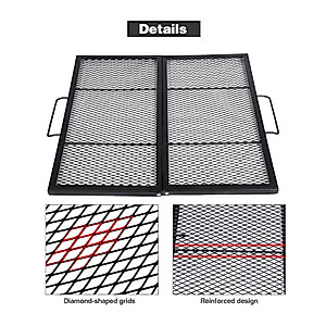 Lineslife Square Fire Pit Cooking Grill Grates, Folding Outdoor Campfire BBQ Grill Rack with Handles, Portable Outside Camping Gear Cookware and Accessory, 30 Inch