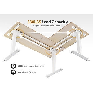 Claiks Triple Motor L Shaped Standing Desk, 63 x 55 inch Corner Stand Up Desk, Adjustable Height Desk with Splice Board, White Frame/Nature Top