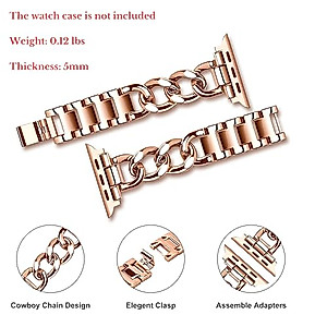 ValuEssentia Watch Band Compatible With Apple Watch for iWatch Series 8 7 6 5 4 3 SE, Fashion Chain Bracelet For Smart Watch, Cowboy Chain Style Watch Band for Women (38mm-41mm) Rose Gold