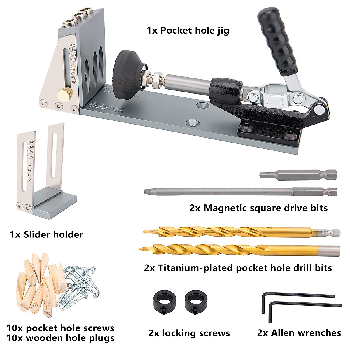 GDDGHS Pocket Hole Jig Kit Woodworking, Pocket Screw Jig with Drill Bits, Drill Jig for Angled Holes, Pocket Jig Hole Kit, Dowel Jig Kit Woodworking Tools