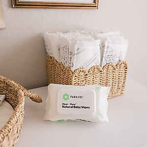 Parasol Clean+Pure Natural Baby Wipes 99% RO, pH Balanced, Hypoallergenic Formula Baby Wipes Plant-Based Alcohol Free Baby Wipes, Perfect for Sensitive Skin 60 Wipes Per Pack, Pack of 10