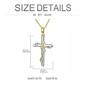 SISGEM Real Gold Diamond Cross Necklace for Women,10K Yellow/White Gold Religious Cross Pendant Necklace Genuine Diamond Cross Jewelry Gifts for Birthday Christmas 16+1+1 inch