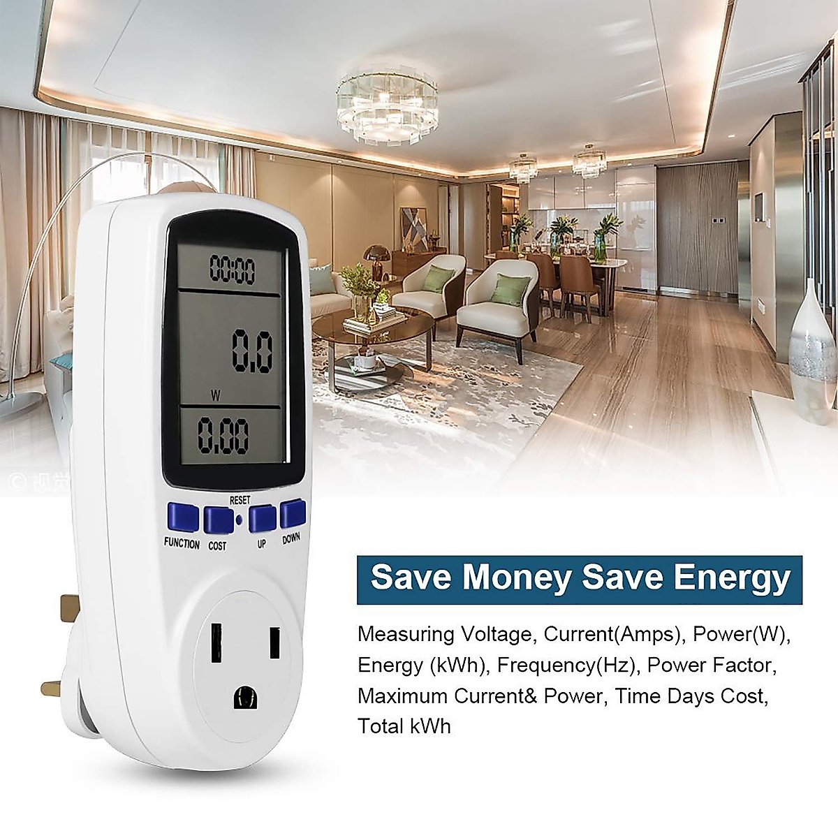 Power Meter Plug, Power Consumption Monitor Electricity Usage Monitor Analyzer Home Energy Consumption Analyzer with Digital LCD Display, Overload and 7 Display Modes for Energy