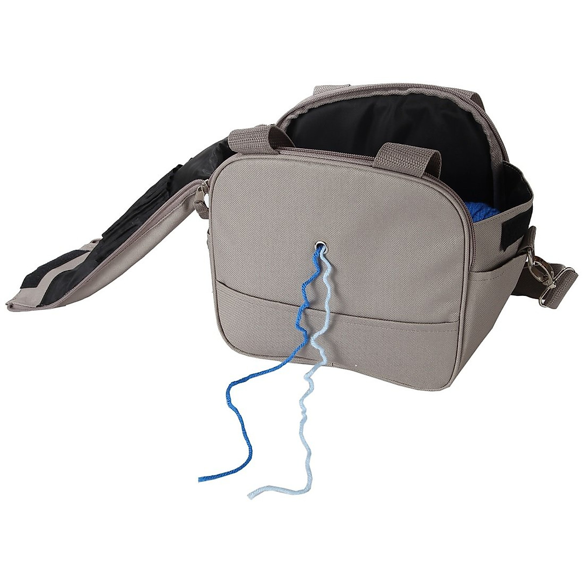 Home-X Portable Canvas Yarn Bag, Features a Hole for Yarn in Use, Grey