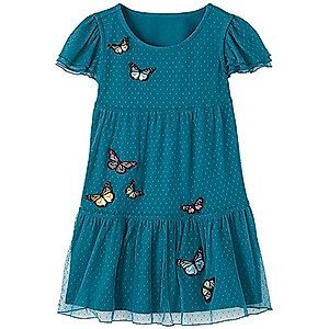 Toddler Girl Tulle Dress Summer Short Sleeve Casual Cotton Green Butterfly Party Dress 2T