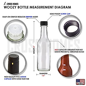 Glass Bottle, Hot Sauce Bottles Woozy bottles Empty 3 Oz 30 sets with Shrink Capsules Dripper Inserts Screw Caps, mini liquor bottles Small glass bottles sauce bottle mini wine bottles with lids Black