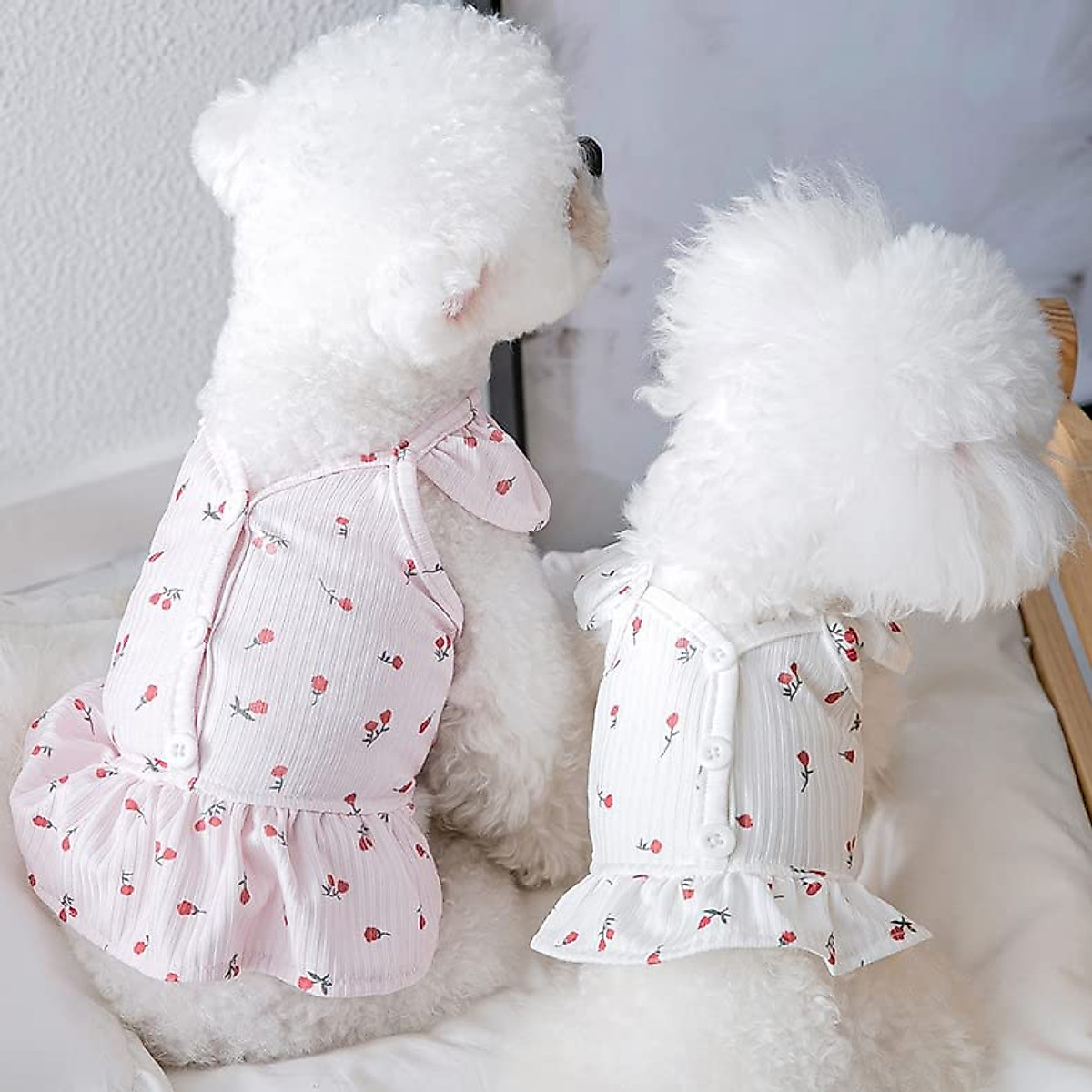 Dog Cat Rose Suspender Dress Floral Dog Skirt Elegent Dog Outfit Cat Dress for Party Wedding Birthday Puppy Apparel Summer Clothes