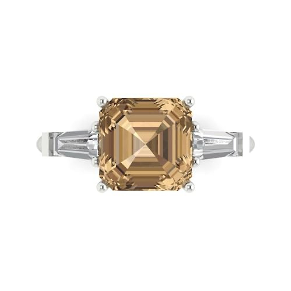 Clara Pucci 3.50ct Asscher cut 3 stone Solitaire Champagne Simulated Diamond Engagement Anniversary Bridal Ring 18K White Gold 6.25