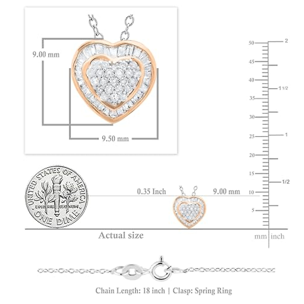 Dazzlingrock Collection 0.25 Carat (Ctw) Round & Baguette White Diamond Women Heart Shape Pendant with 18 inch Silver Chain in 14K Rose Gold