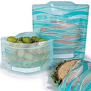 Russbe Waves Reusable Snack & Sandwich Bags (Set of 4), Turquoise