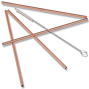 ZERRO Copper Straws Food Safe Solid Copper Mule Drinking Straws( Set of 4) Straight 8.5inch Cleaning Brush Included