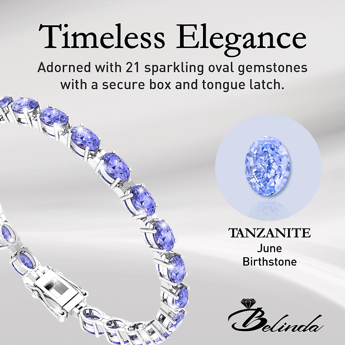 Belinda Jewelz - Gemstone Tennis Bracelet, Gemstone Bracelet with 21 Oval Gems, 925 Sterling Silver Tanzanite Jewelry, Tanzanite Bracelet with Box and Tongue Latch, 7”
