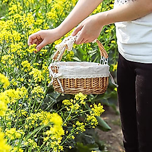 Wicker Basket with Handles, Woven Willow Storage Basket for Picnic,Decoration,Gift,Wedding (Beige Lace)