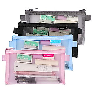 Skycase Multifunctional Mesh Pen Bag, 4PCS Zipper Mesh Bags, Clear Pencil Case Organizer Stationery Storage Bag for Office Supplies Cosmetics Makeup Travel Accessories