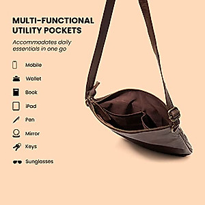 Sling Bags for Women Genuine-Leather - Vintage Multi Pocket Crossbody Purse (Chestnut)
