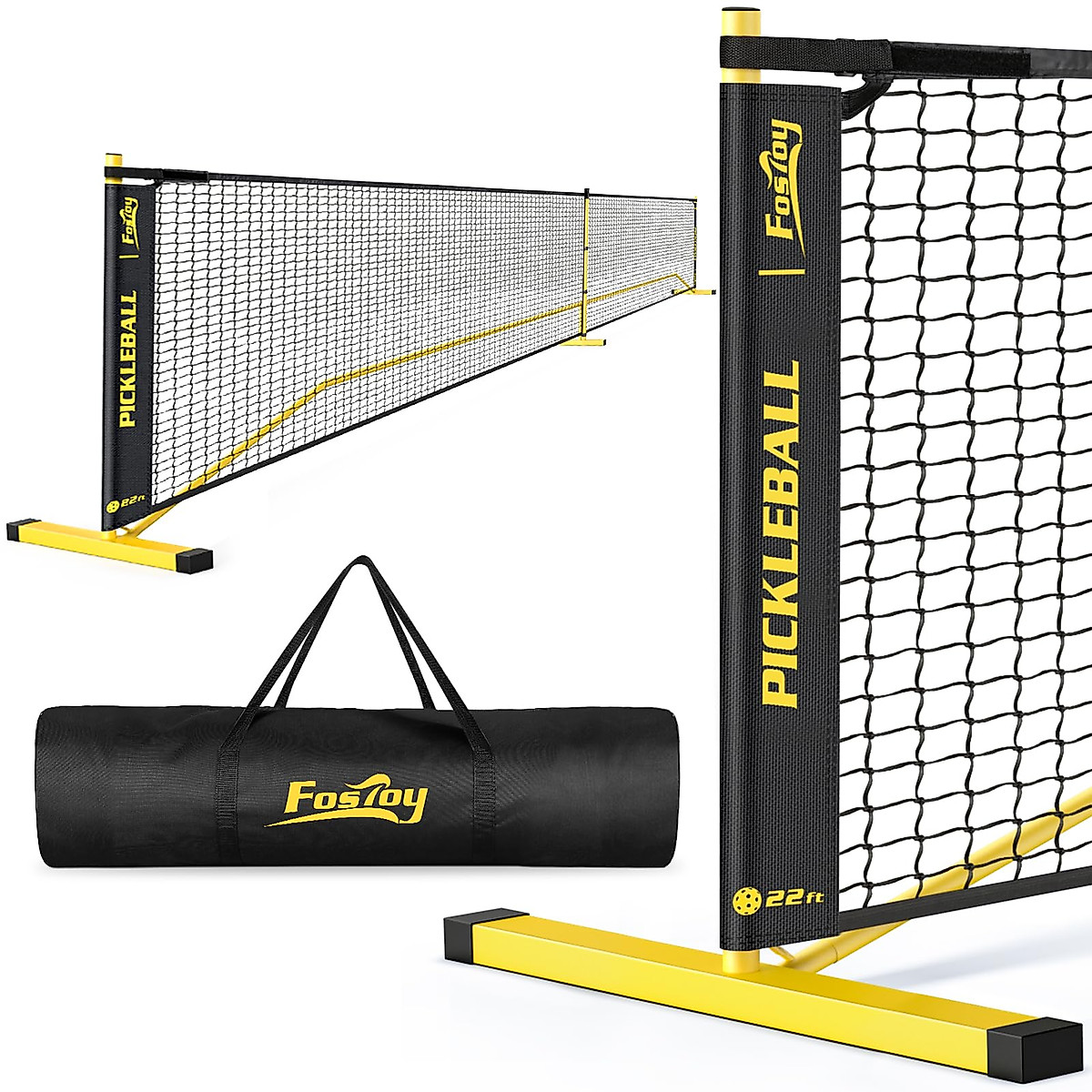 Fostoy Portable Pickleball Net Set, 22FT Regulation Size 18-Ply PE Pickleball Net,Carry Bag, Weather Resistant Steady Metal Frame Easy Setup for Outdoor Indoor Driveway