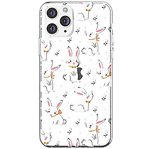 Toik Slim TPU Case for Apple iPhone 11 Pro Xs Max Xr 10 X 8 Plus 7 6s 5s SE Flexible White Silicone Lightweight Girls Print Cute Flowers Animal Design Cover Bunny Protective Gift Women Clear