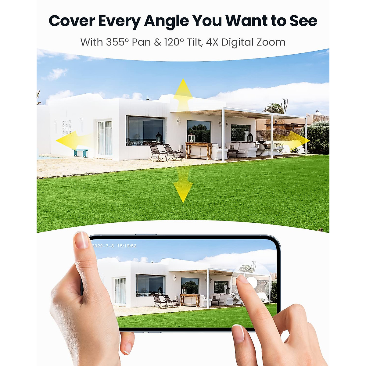 ieGeek Security Cameras Wireless Outdoor - 2 Pack 2K WiFi Solar Camera System with 360°PTZ for Home Outside Surveillance, Battery Powered Cam Works with Alexa, 3MP Color Night Vision, 2-Way Audio, AI