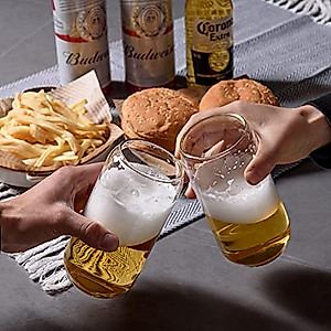 PUPUBLUE 4pcs Glass Cups with Bamboo Lids and Glass Straws, 16oz Drinking Glasses Can Shaped Glass Cups, Beer Glasses, Iced Coffee Glasses, Ideal for Whiskey, Gift, Wine, Cocktail- 2 Cleaning Brushes