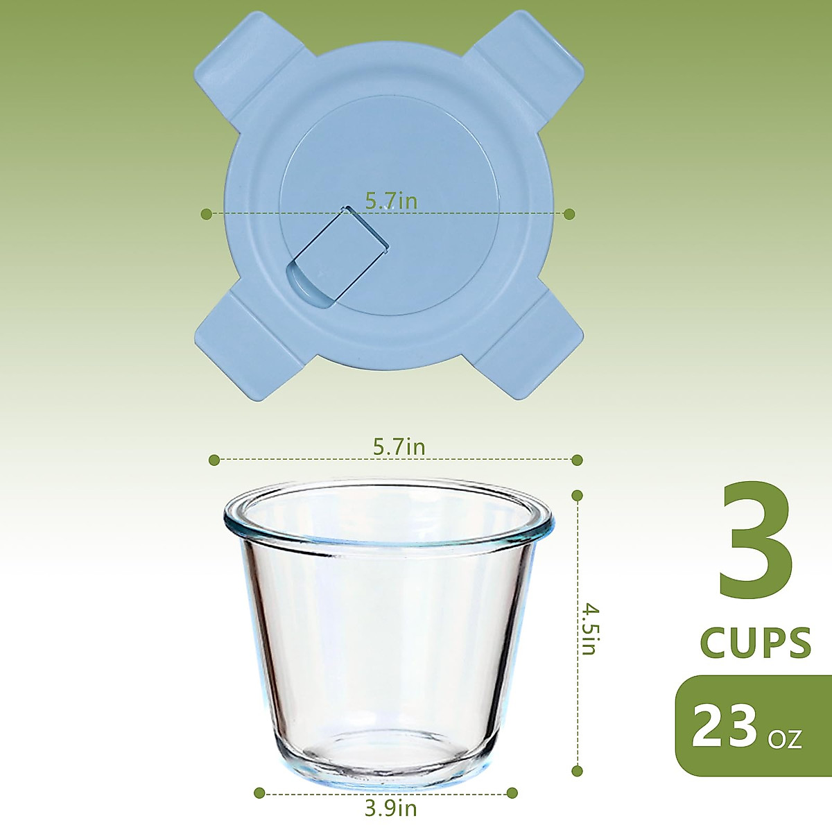 8 Piece Round Glass Storage Containers with Lids, Leak Proof 3 Cup Glass Containers for Soup, Lunch, Salad, Leftover, Ice Cream, BPA-Free Lids with 4 Locking Tabs, Microwave, Dishwasher, Freezer Safe