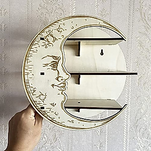 COUNTOOZQ Wooden Wall Mounted Floating Shelves Wall Mounted Moon Shelf Wood Wall Shelves Moon Crystal Shelf Holder for Essential Oil Shelf Wall Shelves for Bedroom Living Room,White