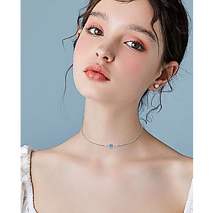 Alphm S925 Sterling Silver Evil Eye Choker Short Dainty Adjustable Pendant Necklac for Women Jewelry