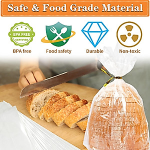 Bread Bags with Ties, 30 Clear Bread Bags for Homemade Bread and 50 Ties, Adjustable Reusable Plastic Bread Bags, Bread Loaf Bags for Home Bakers and Bakery Owners