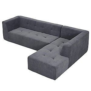 GoDoco L-Shape Modular High Density Foam Sponge Floor Sofa Couch, Upholstered Cloud Couch with Recliner、 Sectional Corner Sofa with Flexible Combinations (Dark Grey+Chenille, Style A)