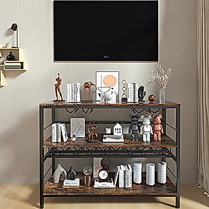 COZY EAGLE Coffee Bar Cart, Bar Carts for The Home, Mini Bar Cart, Coffee Bar Cabinet with Storage, Wine Rack, Mini Coffee Bar Table for Home, Kitchen, and Liquor Buffet Cabinet - 39.4 inch - Rustic