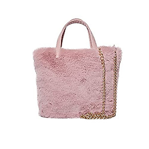TANOSII Faux Fur Tote Bag Furry Handbag Fluffy Shoulder Bag Top-handle Bag Crossbody Bag for Women Small Pink