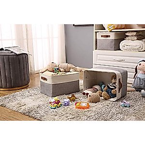 DECOMOMO Foldable Storage Bin (LARGE-Grey and White 15 x 11 x 9.5" - 3 Pack and Small 11.8 x 8 x 6-6 Pack) Collapsible Sturdy Cationic Fabric Storage Basket Cube W/Handles for Organizing Shelf Nurse