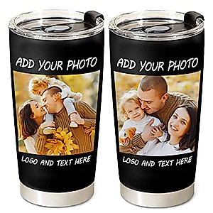 Personalized Coffee Tumbler With Picture Text Name Logo, Custom Photo 20oz Stainless Steel Tumbler With Lid And Vacuum Insulated, Personalized Coffee Travel Mug - Personalized Gifts for Women, Men