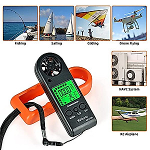 Mini Anemometer Digital Wind Speed Meter, Kethvoz Handheld Wind Tester Measure Windspeed Check Air Velocity Temperature for Hunting Windsurfing Sailing Shooting Drone Outdoor Activities 816B