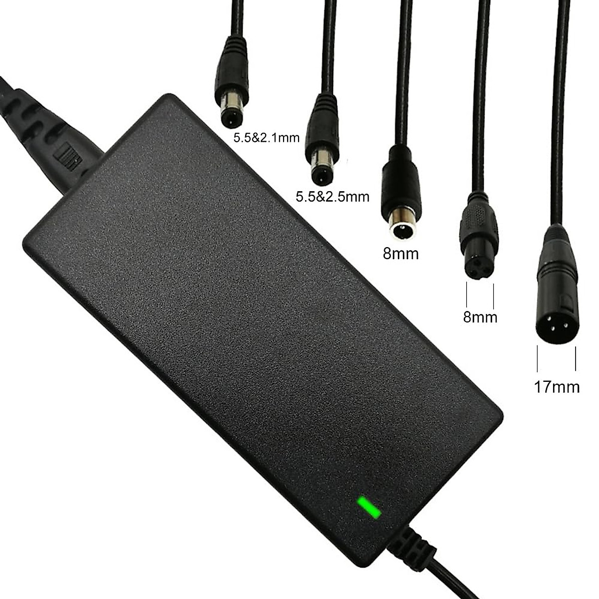 42V 2A Charger 5 Plugs for 36V Lithium Battery Charger, Pack DC 5.5 * 2.1 /DC 5.5 * 2.5mm/ 8mm 3 Prong/ 8mm RCA/ 3-Pin Male XLR Connector