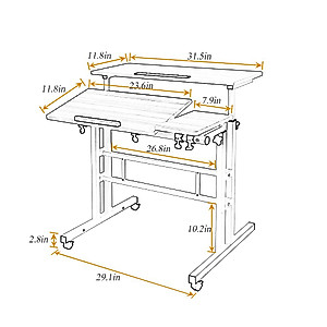 SDHYL 31.5 inches Movable Laptop Desk with Mouse Board Adjustable Height and Angle Anti-Slip Workstation Home Office Desk with Tablet Slot Portable Student Desk, Black, S7-ZS-101-2BK-US