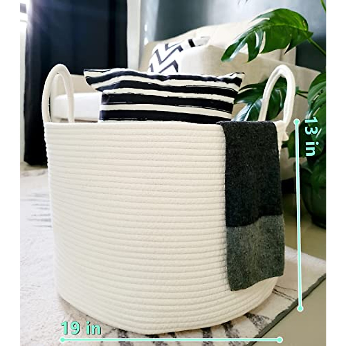OTON HOME City Series White Rope Basket - Extra Large Storage Basket - Woven Basket for Storage - Basket for Towels - White Toy Storage - Nursery Basket - Blanket Basket Living Room