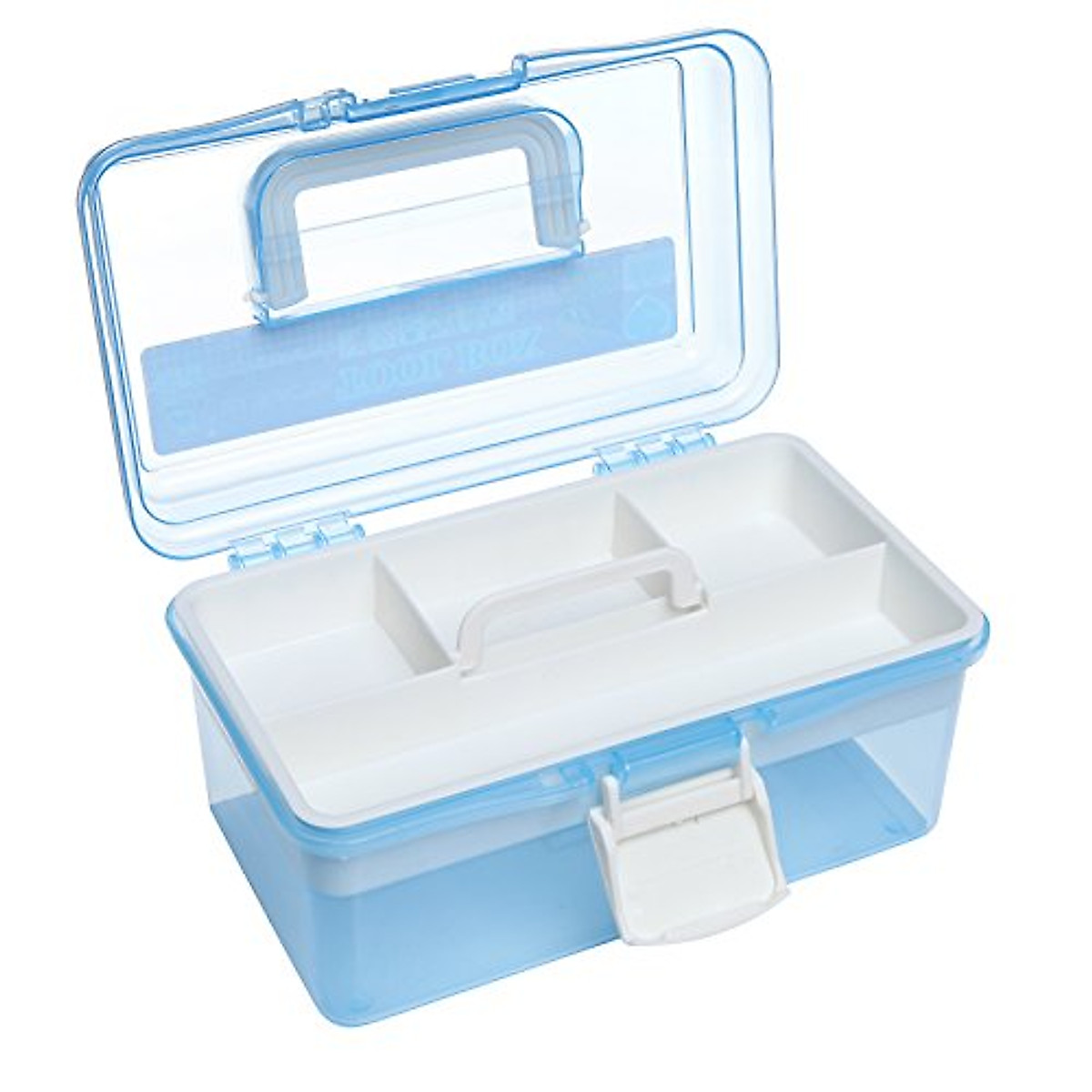 MyGift 10 Inch Portable Transparent Blue Plastic Storage Case Tool Box Sewing Box Organizer Travel Kit Box with Removable Tray, Clear Lid and Top Handle