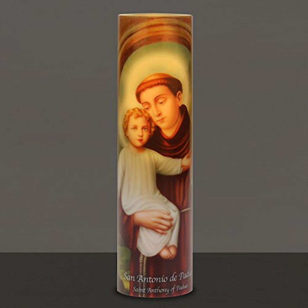 The Saints Collection St. Anthony Flickering LED Prayer Candle, Prayer in English and Spanish, Unique Religious Decoration for Prayer Alter, Mantle, or Any Room in the Home