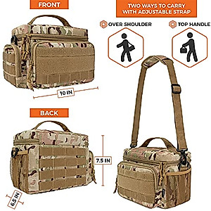 OPUX Tactical Lunch Box for Men, Insulated Lunch Bag for Adult, Large Lunch Cooler with MOLLE, Mesh Side Pockets for Office, Meal Prep (Camo)