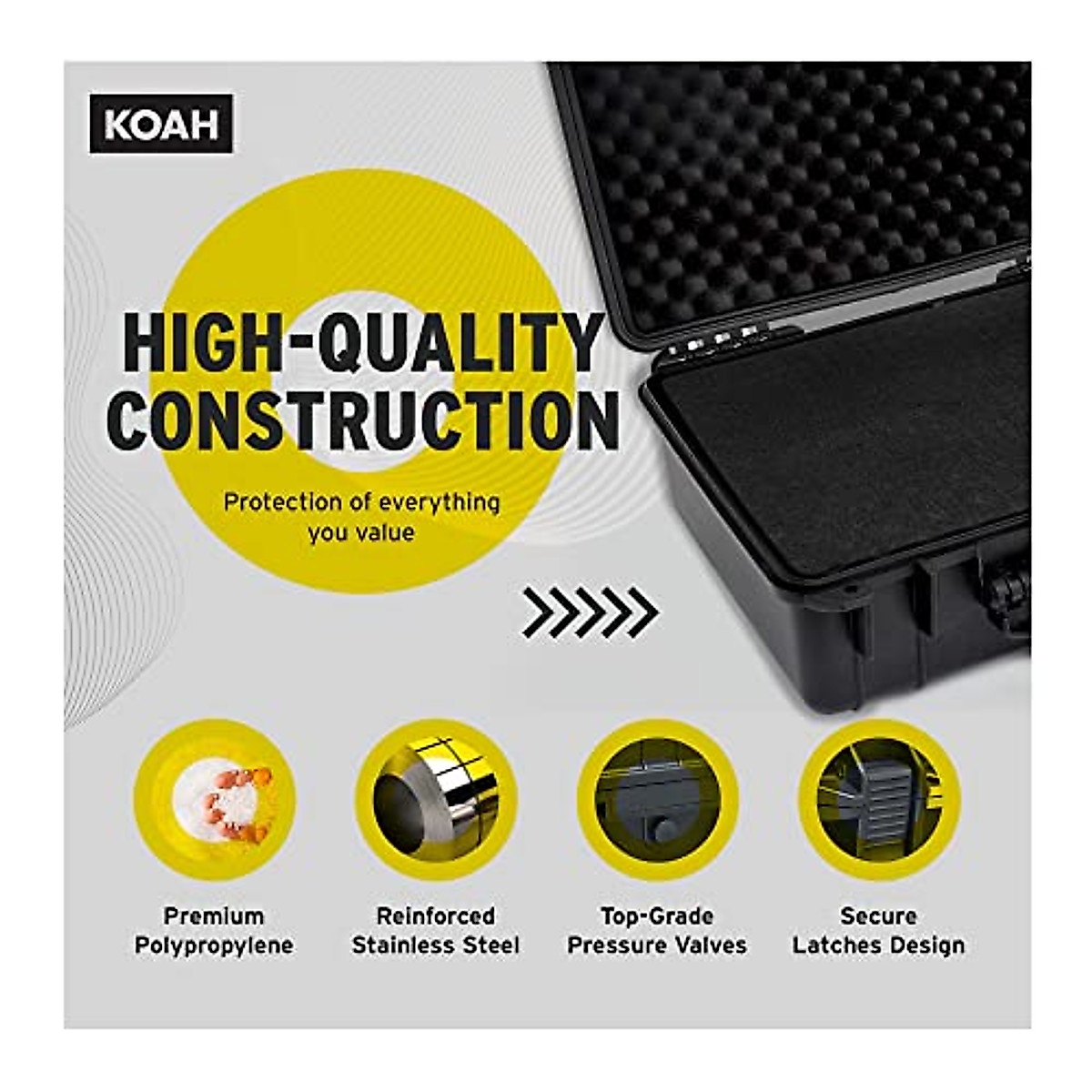 Koah Weatherproof Hard Case with Customizable Foam (18 x 14 x 7 Inch)