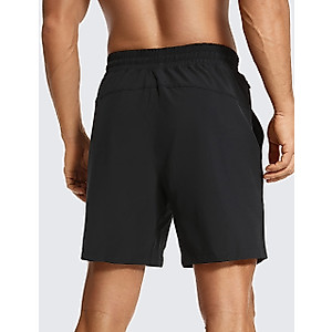 CRZ YOGA Men's Linerless Workout Shorts - 7'' Quick Dry Running Sports Athletic Gym Shorts with Pockets Black Large