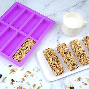 8 Cavity Granola Bar Mold, 2 Pack Rectangle Silicone Chocolate Mold Candy Bar Mold for Baking Cereal Energy Bar, Protein Bar, Brownie, Cheesecake
